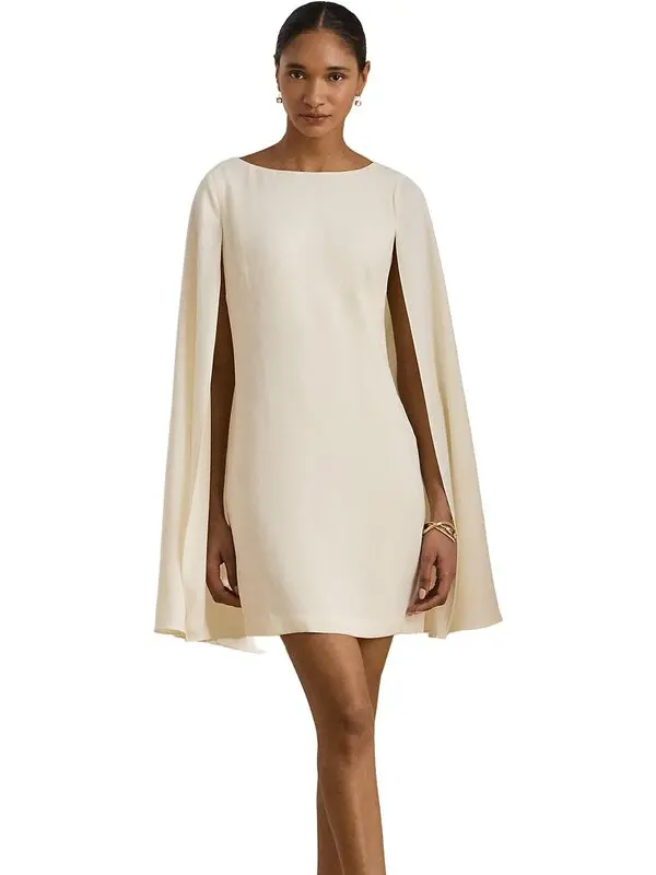 Ralph Lauren Cape Georgette Cocktail Dress - Mascarpone Cream