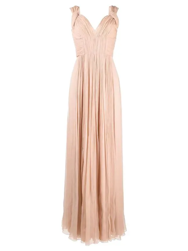 Alberta Ferretti Sleeveless Gathered V-neck Evening Dress - Neutrals