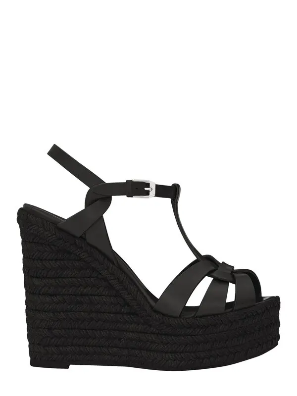 Saint Laurent Tribute Espadrille Wedge Heels - Black