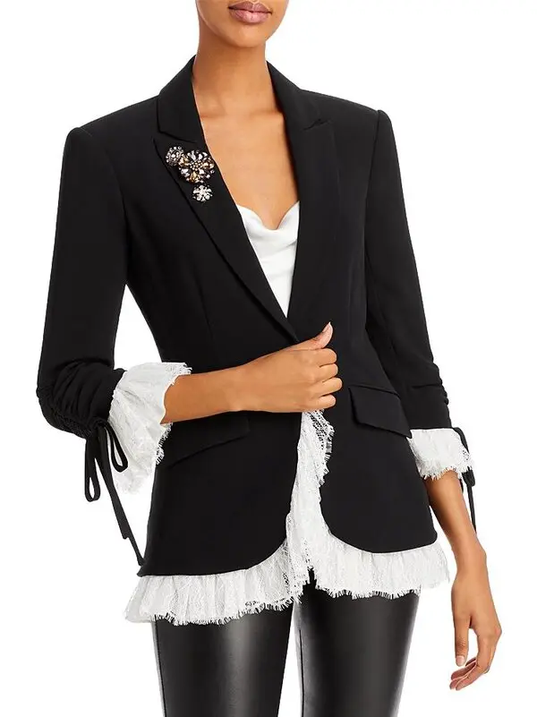 Cinq À Sept Roxie Lace Trim Blazer - Black/ivory