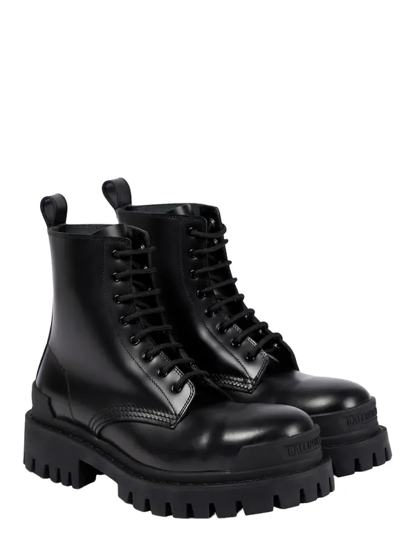 Balenciaga Strike Leather Ankle Boots - Black