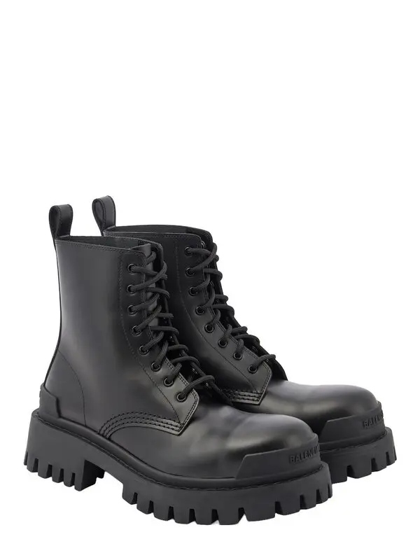 Balenciaga Strike Leather Ankle Boots - Black
