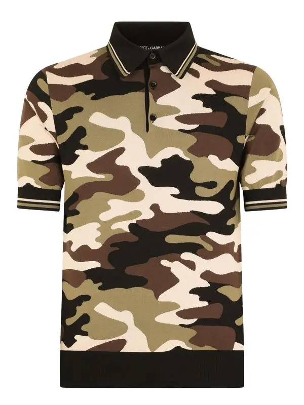 Dolce & Gabbana Camouflage-pattern Silk Polo Shirt - Green