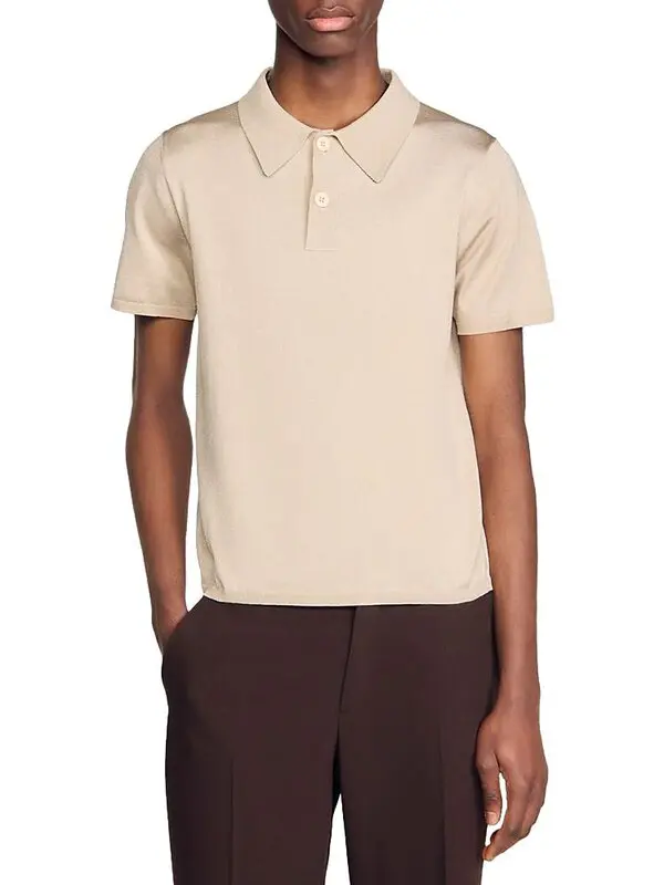 Sandro Pablo Slim Fit Knit Polo Shirt - Oats