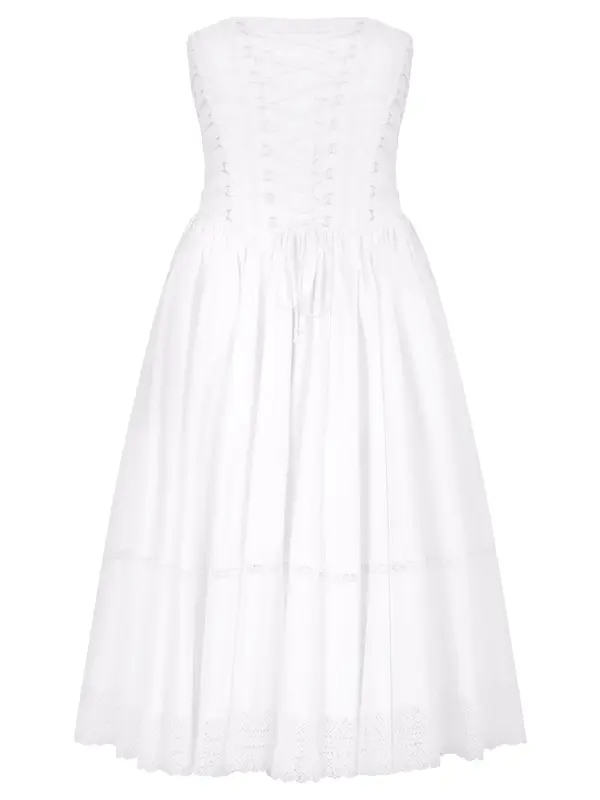 Dolce & Gabbana Gabardine Bustier Midi Dress - White
