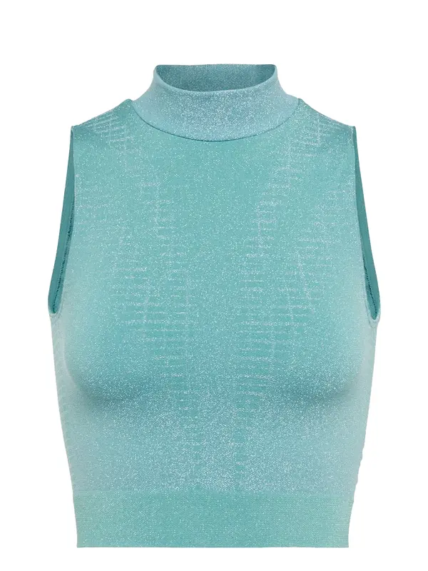 Wolford Shiny Grid Mockneck Top - Blue