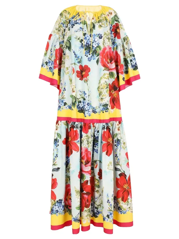 Dolce & Gabbana Garden-print Poplin Kaftan - Blue