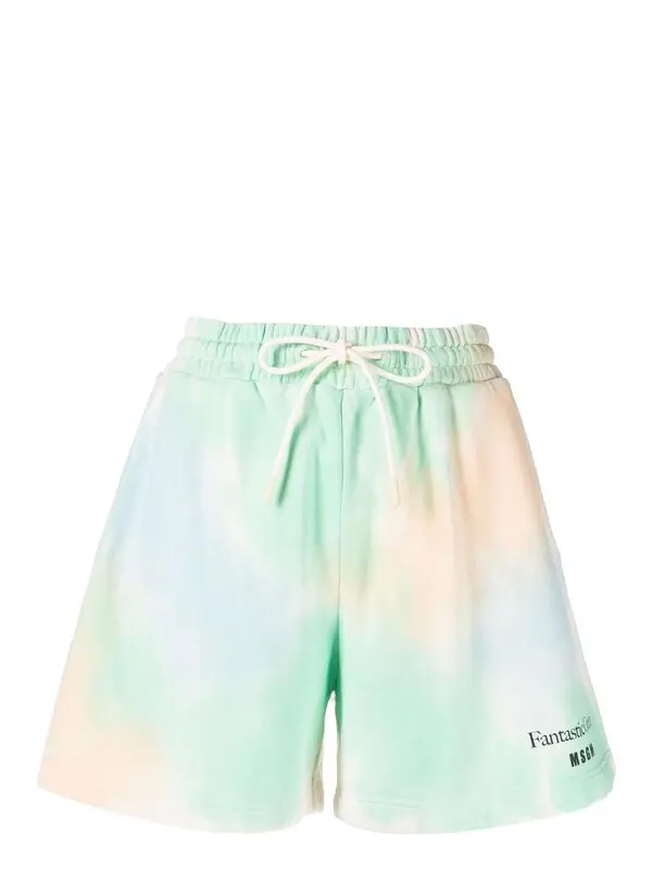 MSGM Tie-dye Print Organic Cotton Track Shorts - Green