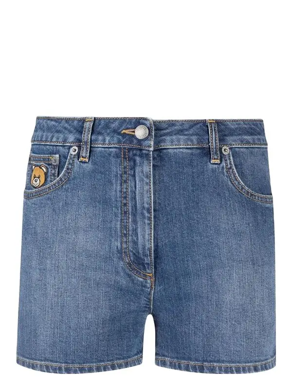 Moschino Teddy Bear Patch Denim Shorts - Blue