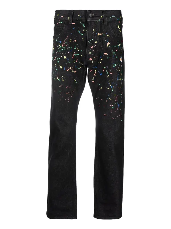 COUNTY OF MILAN Marcelo Burlon Paint-splatter Straight-leg Jeans - Black