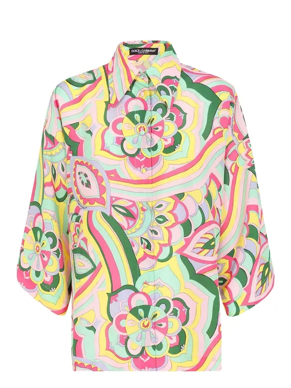 Dolce & Gabbana Abstract-print Silk Shirt - Blue