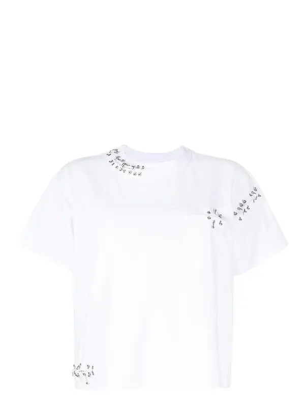 Sacai Piercing Crew-neck Cotton T-shirt - White