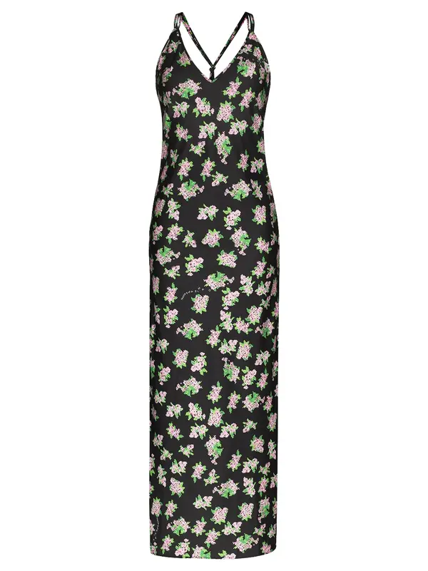 Natasha Zinko Floral-print Slip Dress - Black