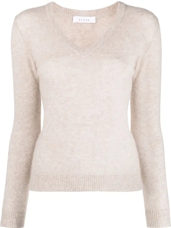 LISKA V-neck Wool-silk Jumper - Neutrals