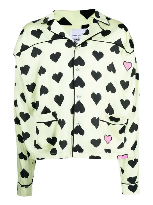 Natasha Zinko Pixel Heart Print Shirt - Green