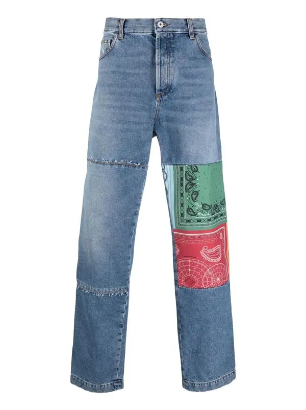 COUNTY OF MILAN Patchwork Bandana Straight Leg Jeans - Blue