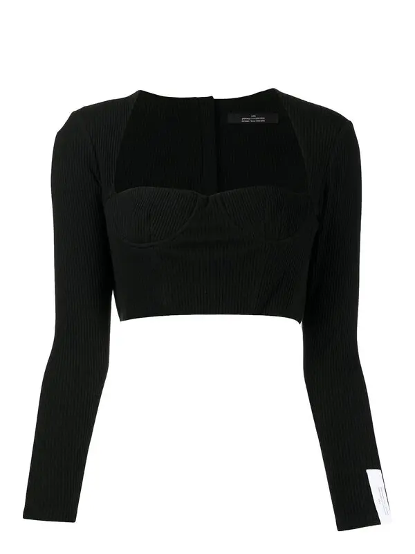Rokh Cropped Sweetheart Neck Top - Black