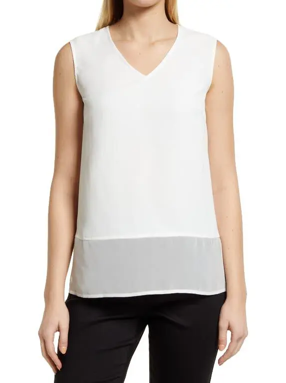 Ming Wang Sheer Hem Crêpe De Chine Tank - White