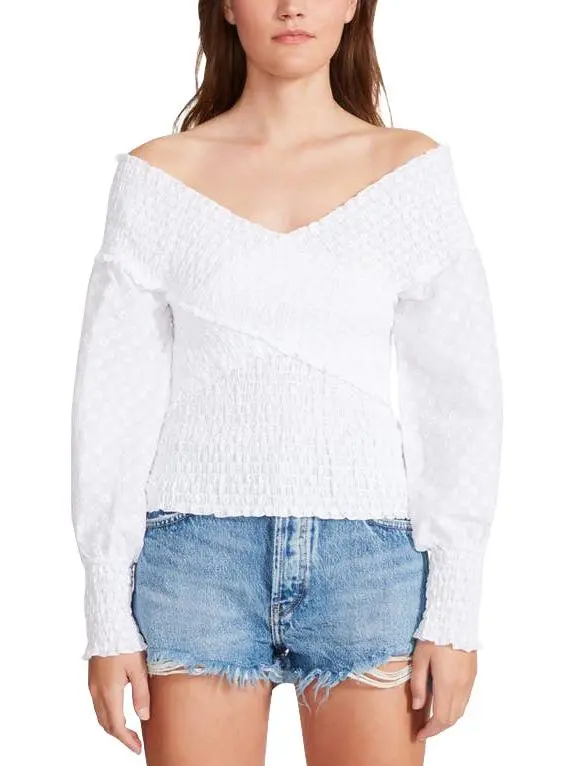 Steve Madden Smocked Off-the-shoulder Cotton Blouse - White