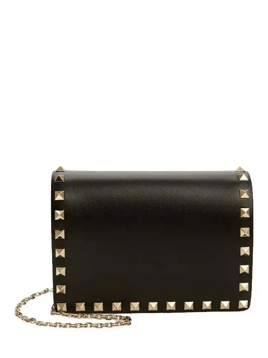 Valentino Garavani Rockstud Leather Wallet On Chain - Nero