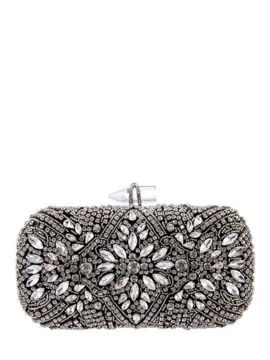 Nina Gelsey Crystal Embellished Minaudière - Black/white