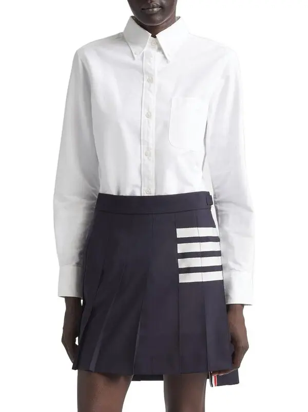 Thom Browne Classic Point Collar Long Sleeve Blouse - White