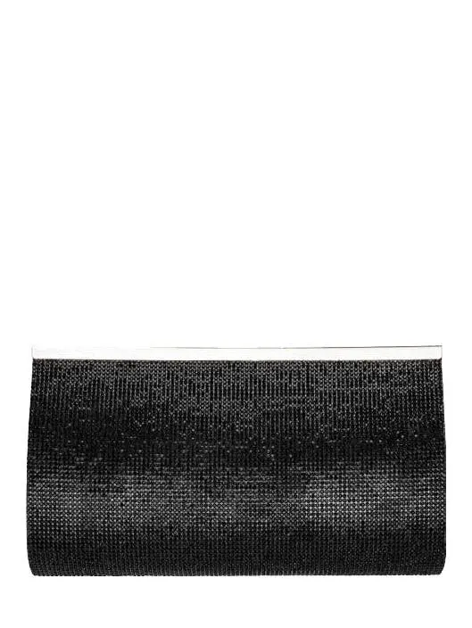Nina Crystal Frame Clutch - Black