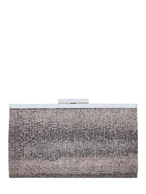 Nina Crystal Frame Clutch - Gunmetal Metallic