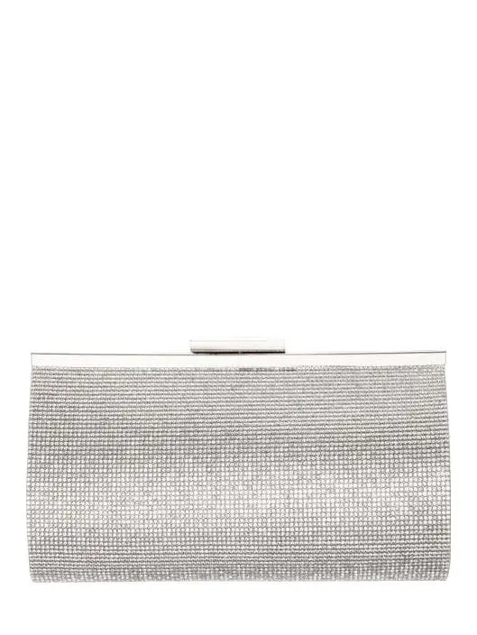 Nina Crystal Frame Clutch - Silver