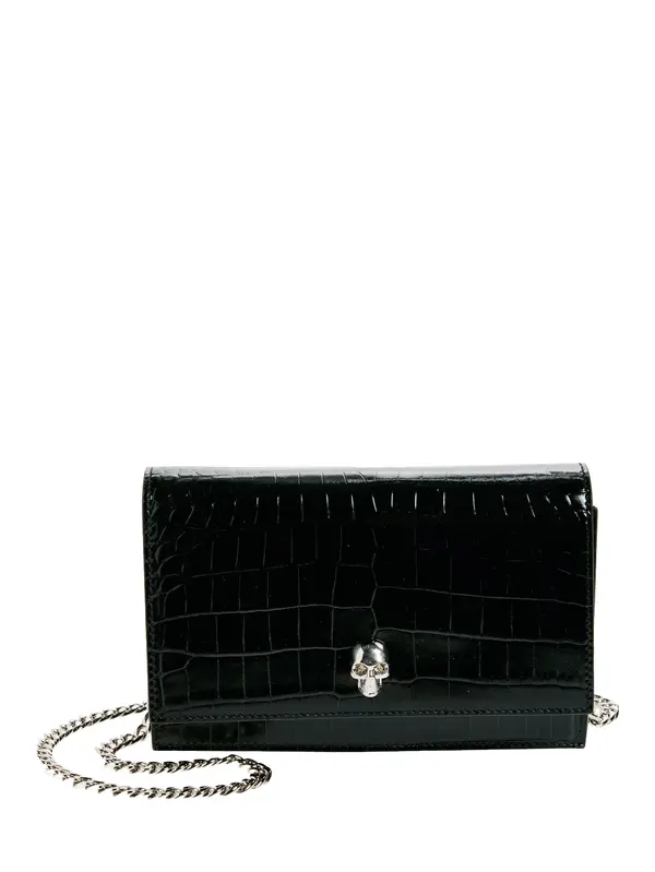 Alexander McQueen Mini Skull Croc-embossed Shoulder Bag - Black