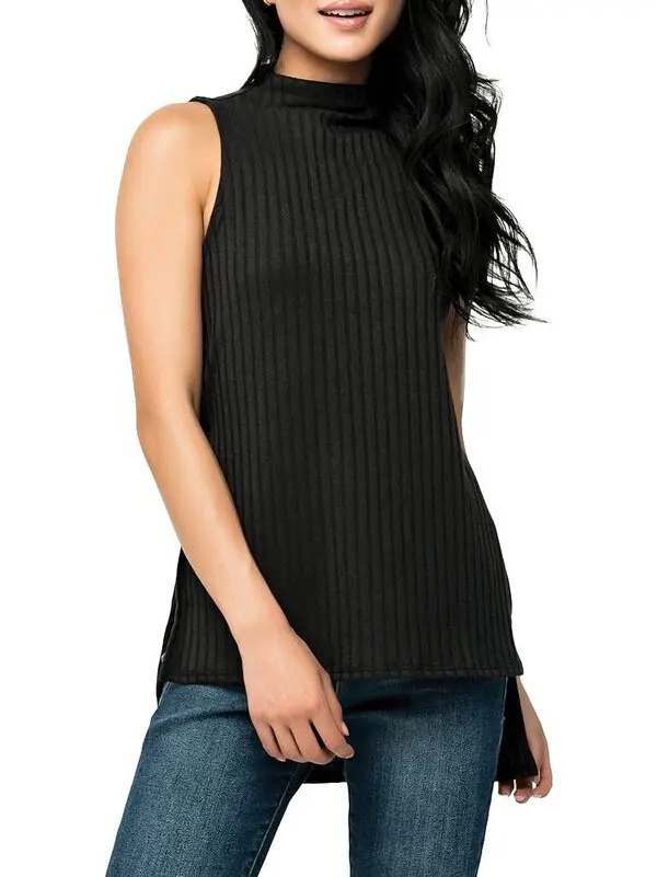 GIBSONLOOK Ribbed High-low Mock Neck Tunic Tank - Black
