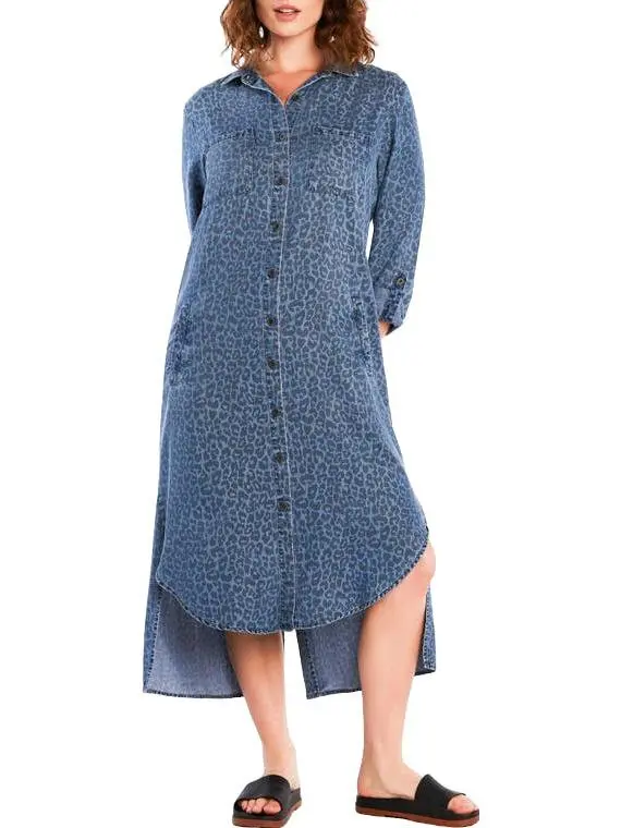 WASH LAB DENIM Chambray Shirtdress - Denim Leopard