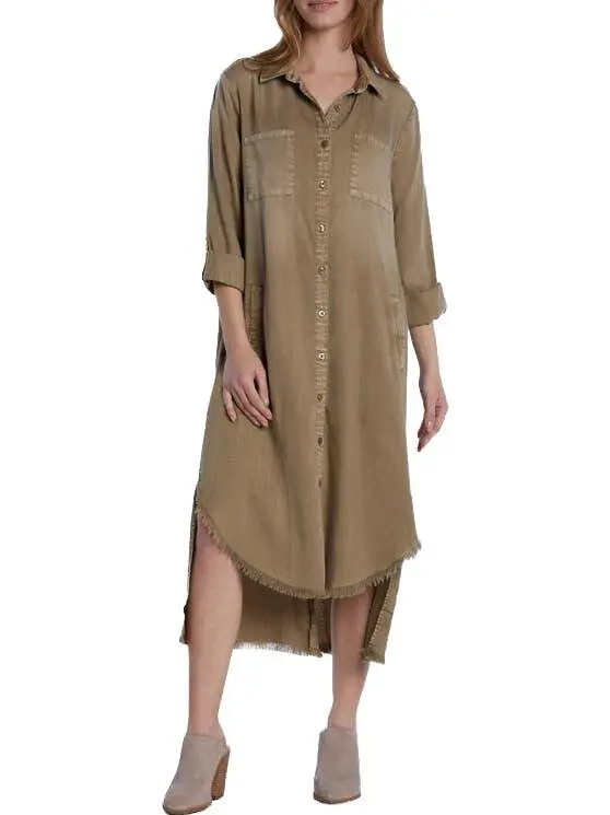 WASH LAB DENIM Chill Out Shirt Dress - Mushroom (fringe Hem)
