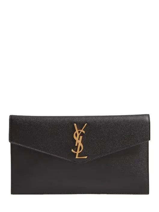 Saint Laurent Uptown Calfskin Leather Envelope Clutch - Noir