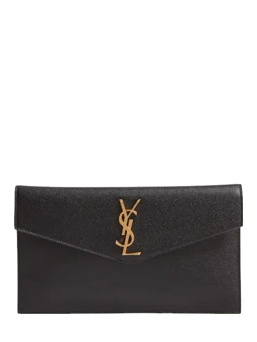 Saint Laurent Uptown Calfskin Leather Envelope Clutch - Noir