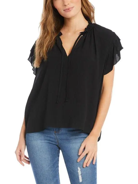 Karen Kane Flutter Sleeve Tie Neck Blouse - Black