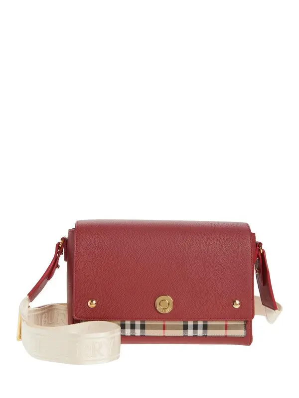 Burberry Note Leather & Vintage Check Crossbody Bag - Vintage Check/ruby