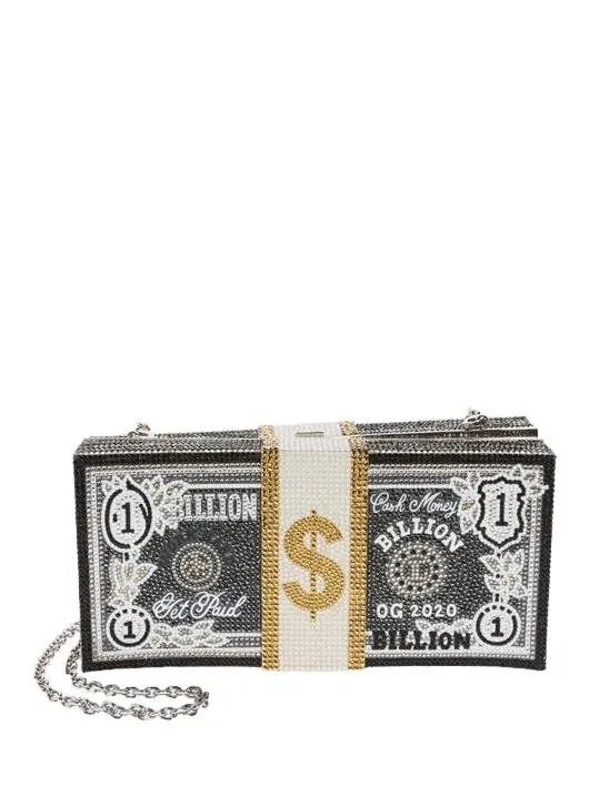 Judith Leiber Stack Of Cash Billion Crystal Embellished Clutch - Silver Jet Multi