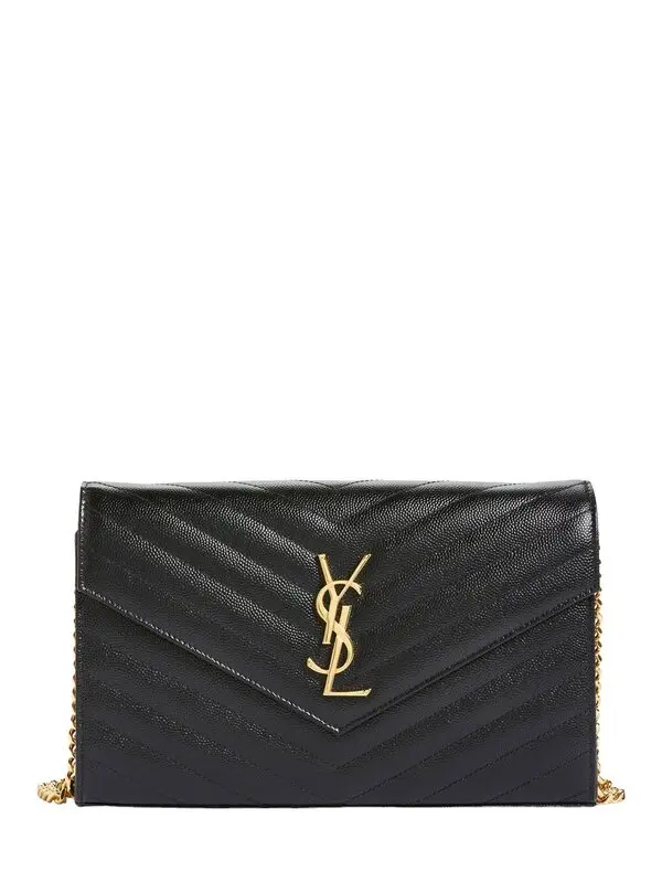 Saint Laurent Cassandre Matelassé Leather Wallet On A Chain - Noir