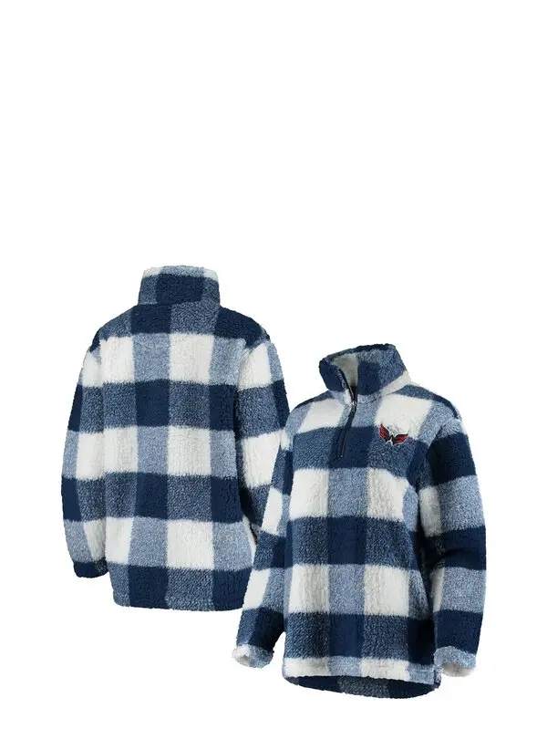 G-III 4HER BY CARL BANKS Washington Capitals Plaid Sherpa Quarter-zip Jacket - Navy