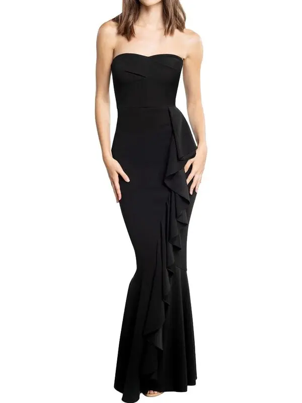Dress The Population Paris Ruffle Strapless Mermaid Gown - Black