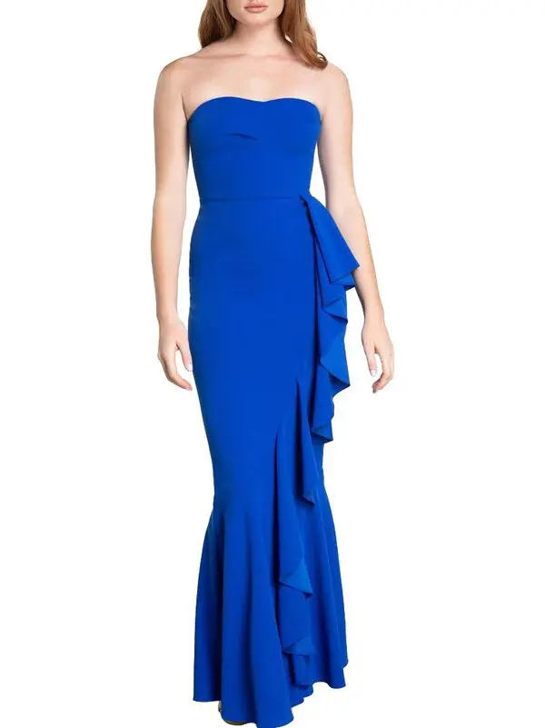 Dress The Population Paris Ruffle Strapless Mermaid Gown - Electric Blue