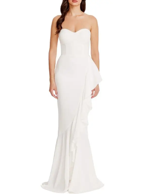 Dress The Population Paris Ruffle Strapless Mermaid Gown - White