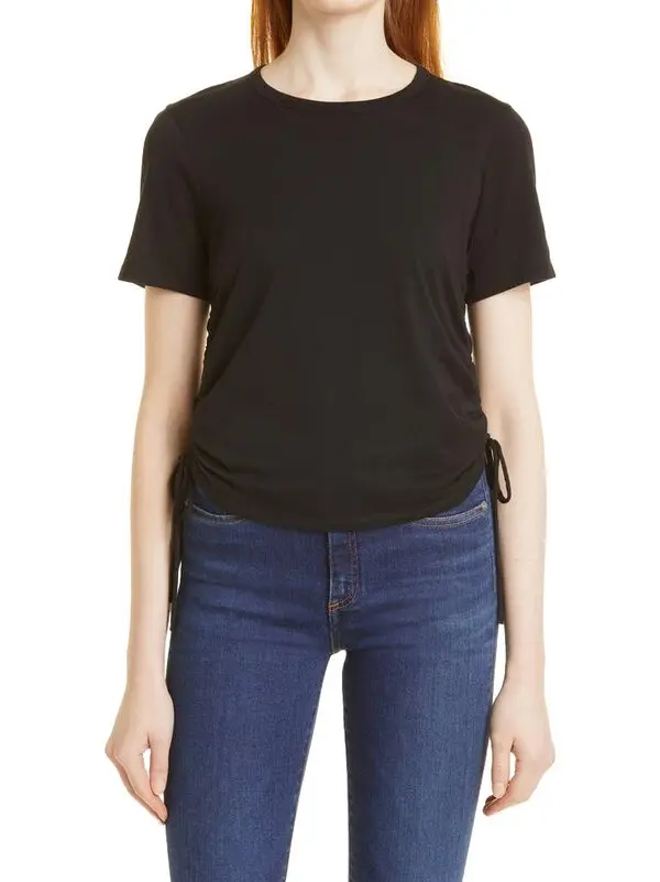 Veronica Beard Tazi Ruched Cotton T-shirt - Black