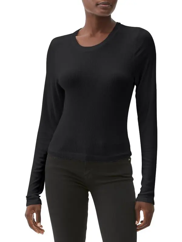 Michael Stars Finn Rib Crewneck Top - Black