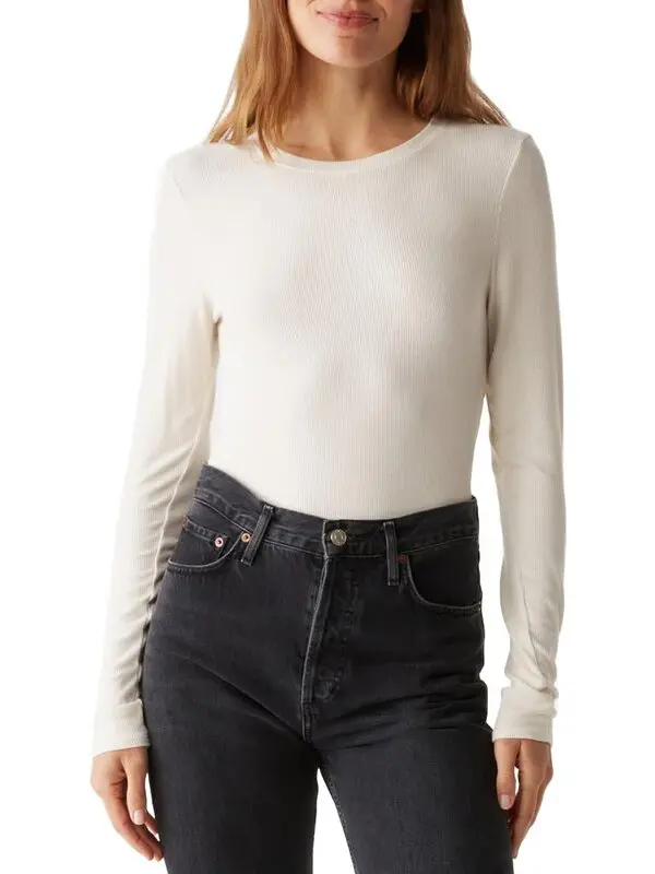 Michael Stars Finn Rib Crewneck Top - Chalk