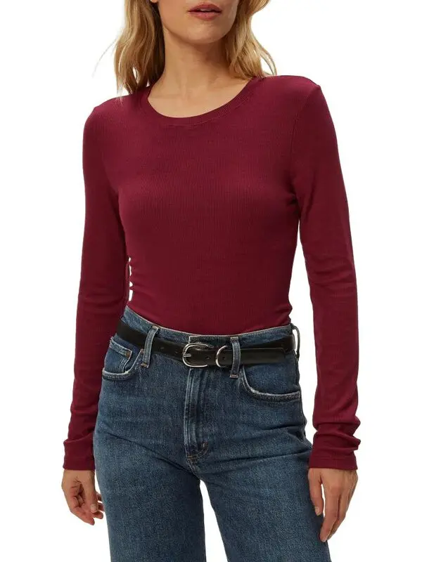 Michael Stars Finn Rib Crewneck Top - Garnet