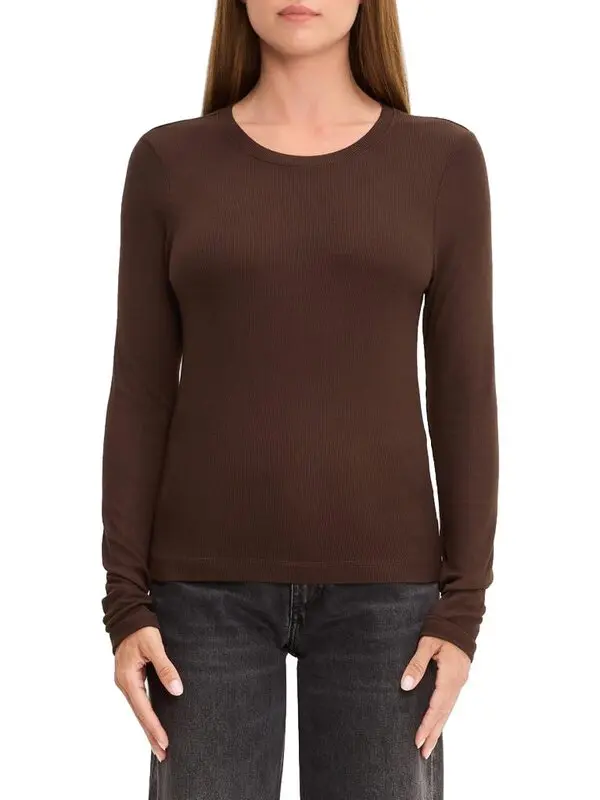 Michael Stars Finn Rib Crewneck Top - Molasses