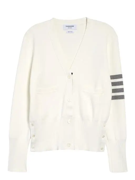 Thom Browne Milano Stitch V-neck 4-bar Cardigan - White