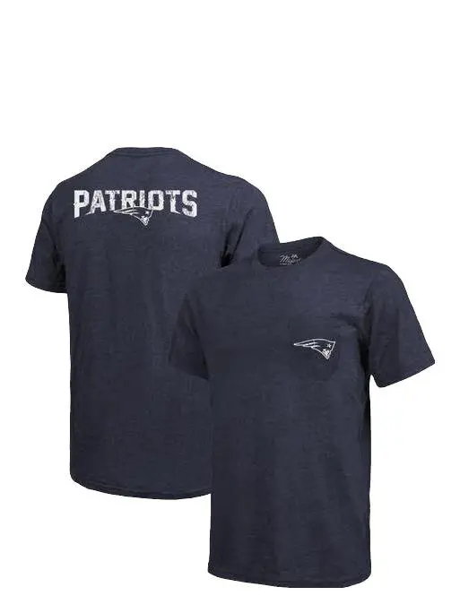 MAJESTIC THREADS New England Patriots Tri-blend Pocket T-shirtheathered - Navy
